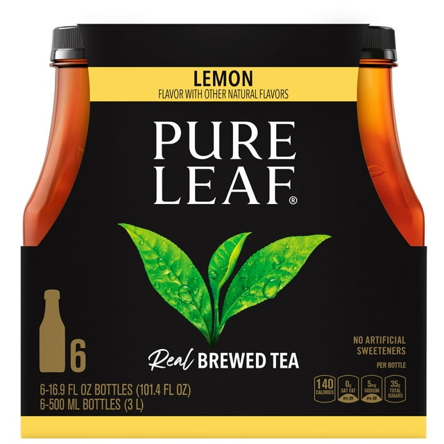 Pure Leaf Lemon Black Iced Tea, Bottled Tea Drink, 16.9 fl oz, 6 Pack ...