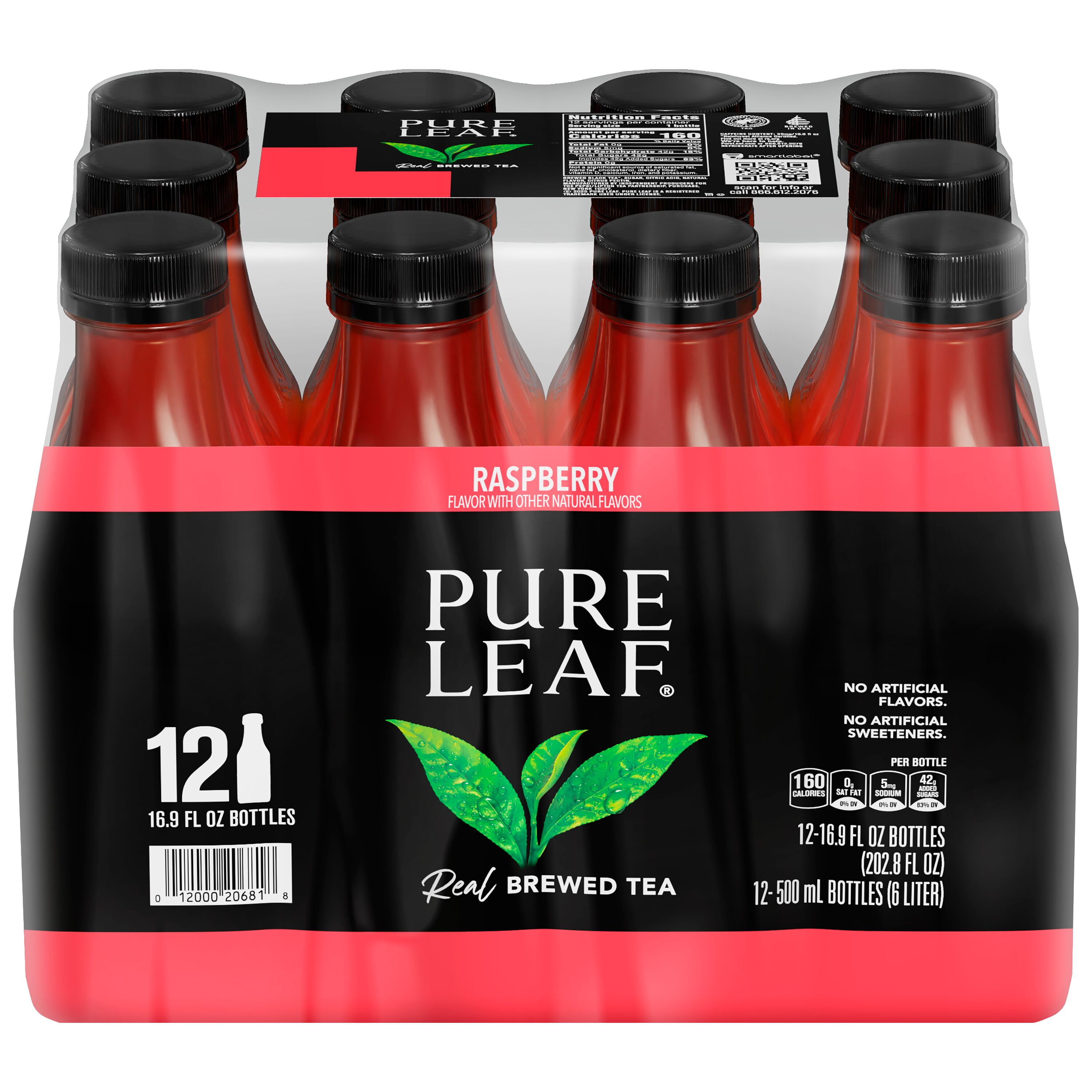 Pure Leaf Raspberry Real Brewed Black Iced Tea 16.9 oz Bottles 12 Pack ...