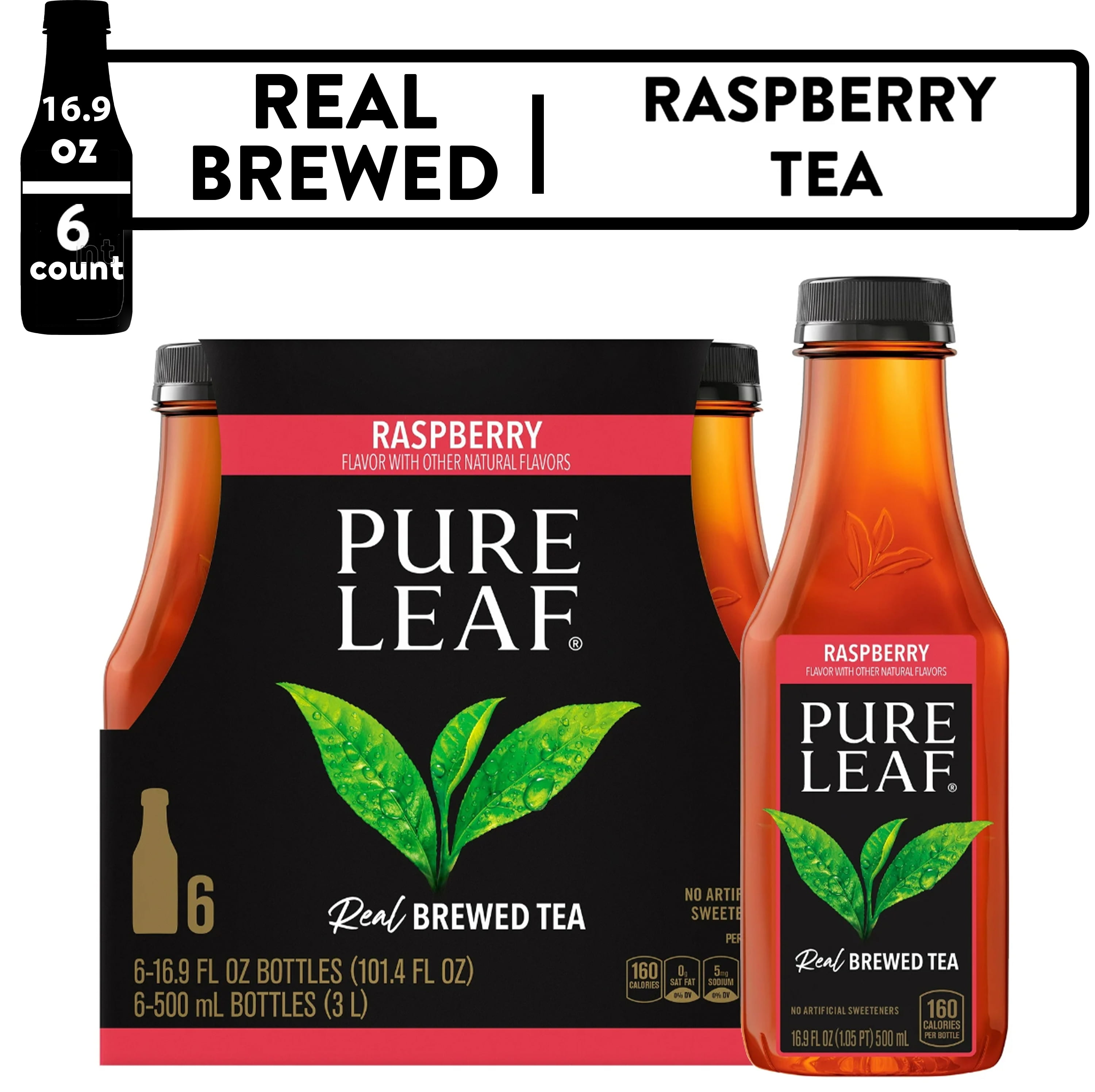 Pure Leaf Raspberry Real Brewed Iced Tea, 16.9 oz, Six Pack Bottles ...
