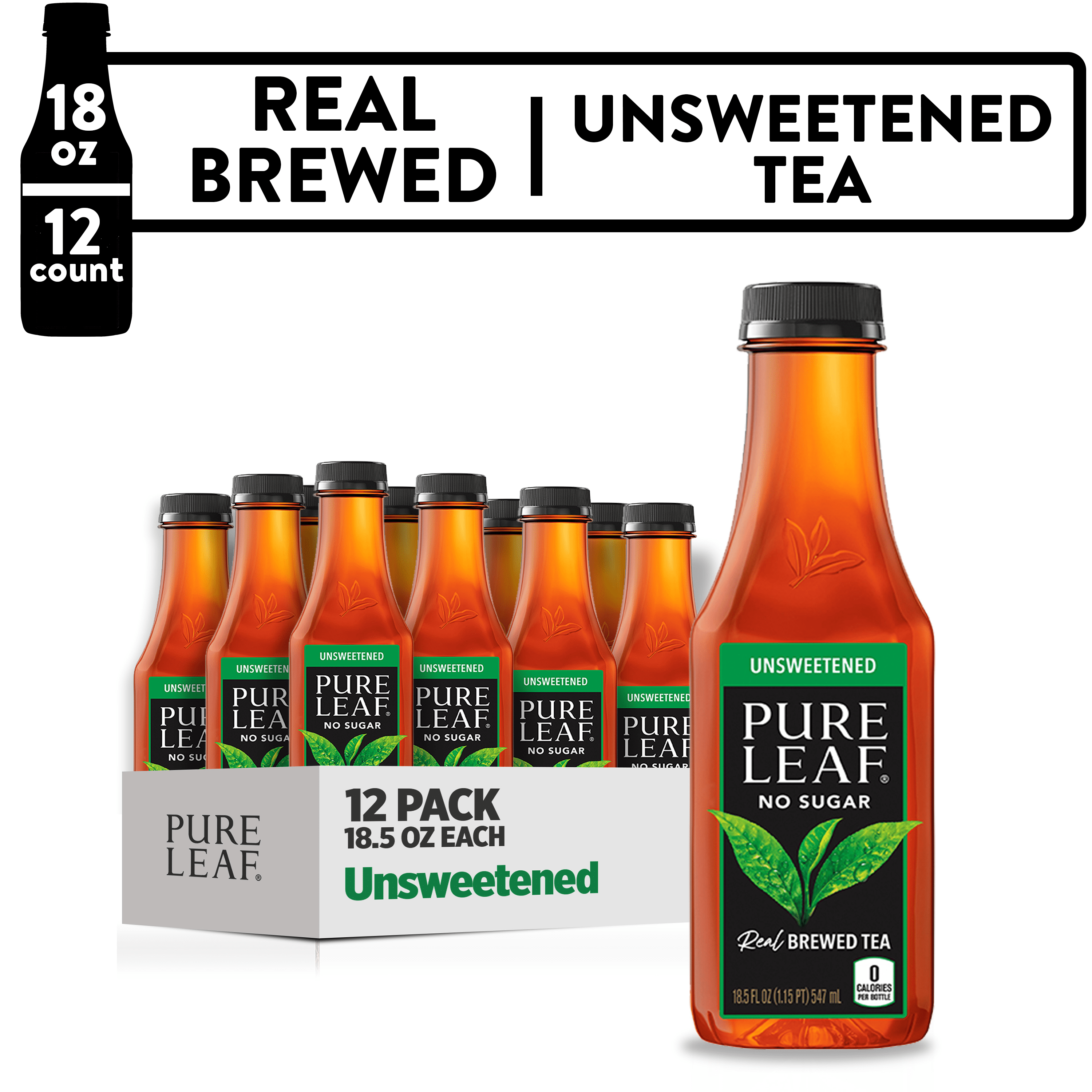 Pure Leaf Unsweetened Iced Tea, Bottled Tea Drink, 18.5 fl oz 12 Pack ...