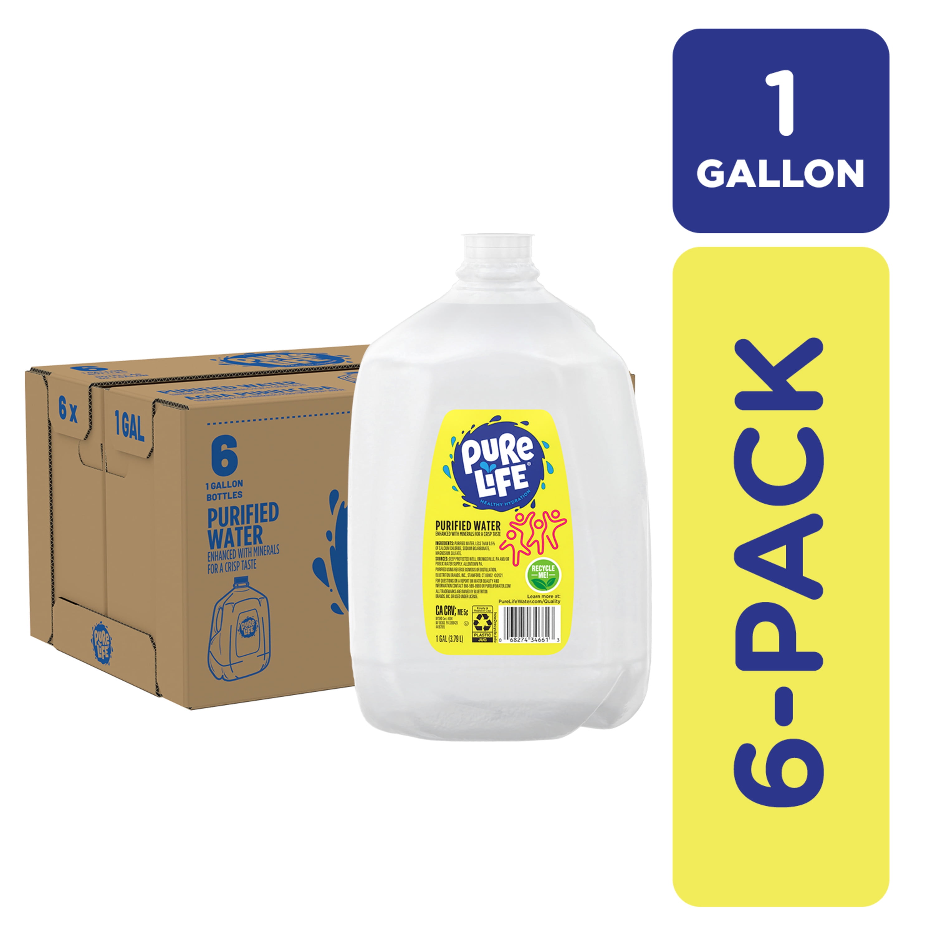 Pure Life Purified Water, 1 Gallon, Plastic Bottled Water Jug (6 Pack ...