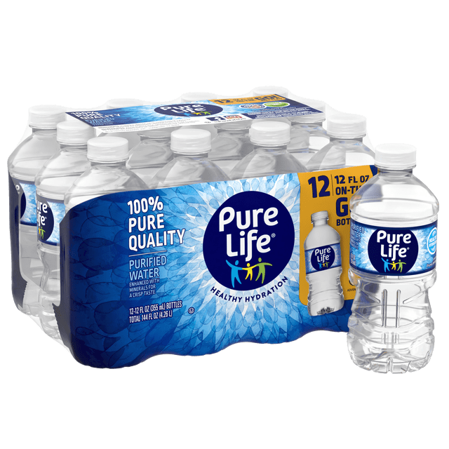 Pure Life Purified Water, 12 Fl Oz, Plastic Bottled Water, Pack of 12 ...