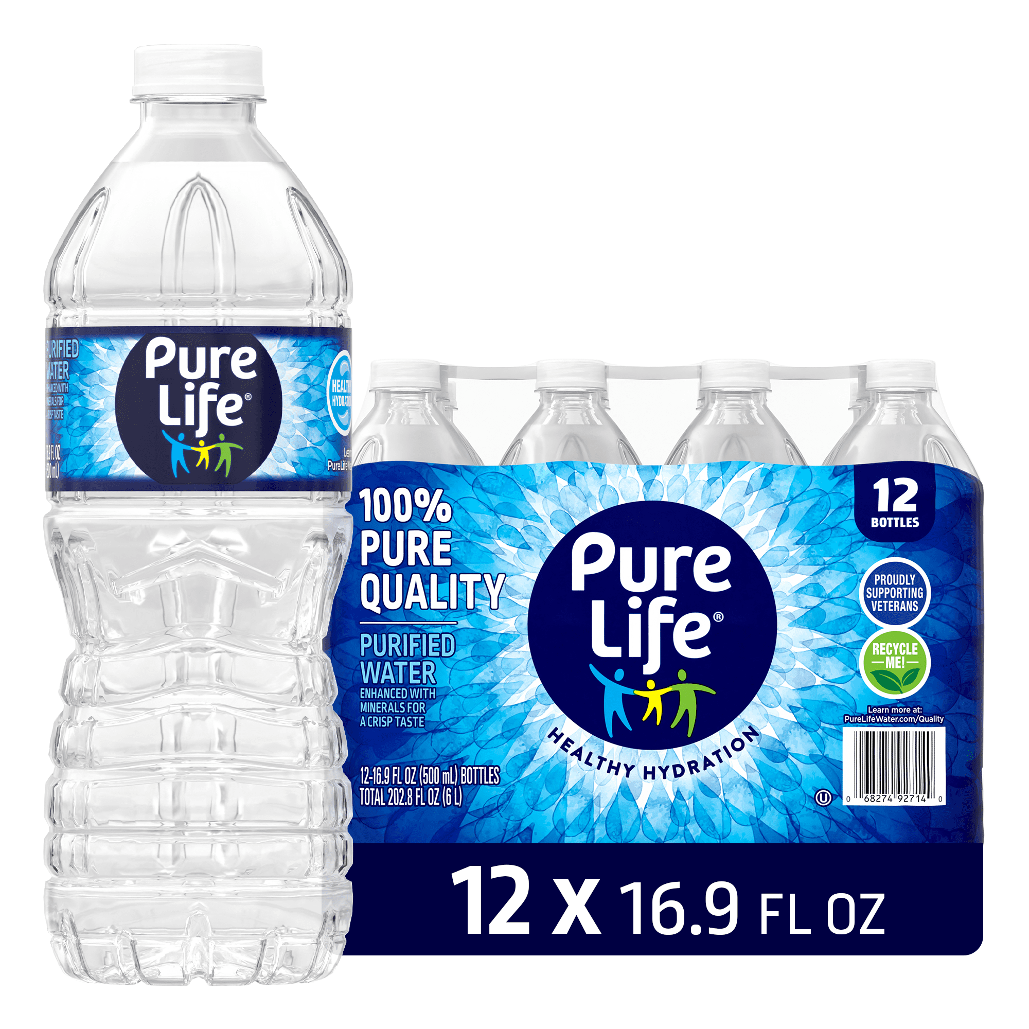 Pure Life Purified Water, 16.9 Fl Oz Bottles, 12 Pack, Healthy ...