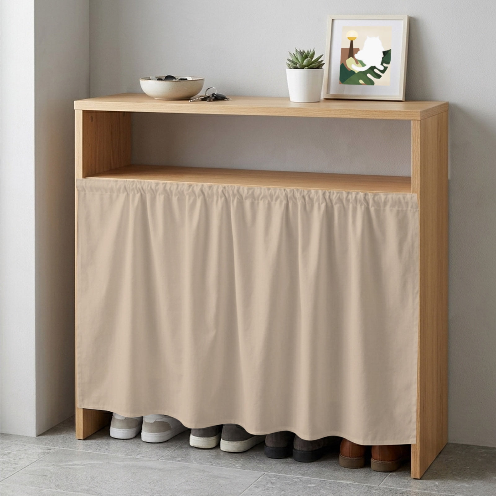 Pure Light Khaki Cabinet Curtain 35"Wx35"L, Dustproof Under Sink Skirt ...