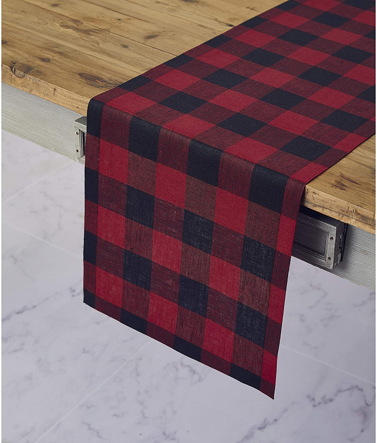 Pure Linen Buffalo Check Table Runner – Black & White Checks Table ...