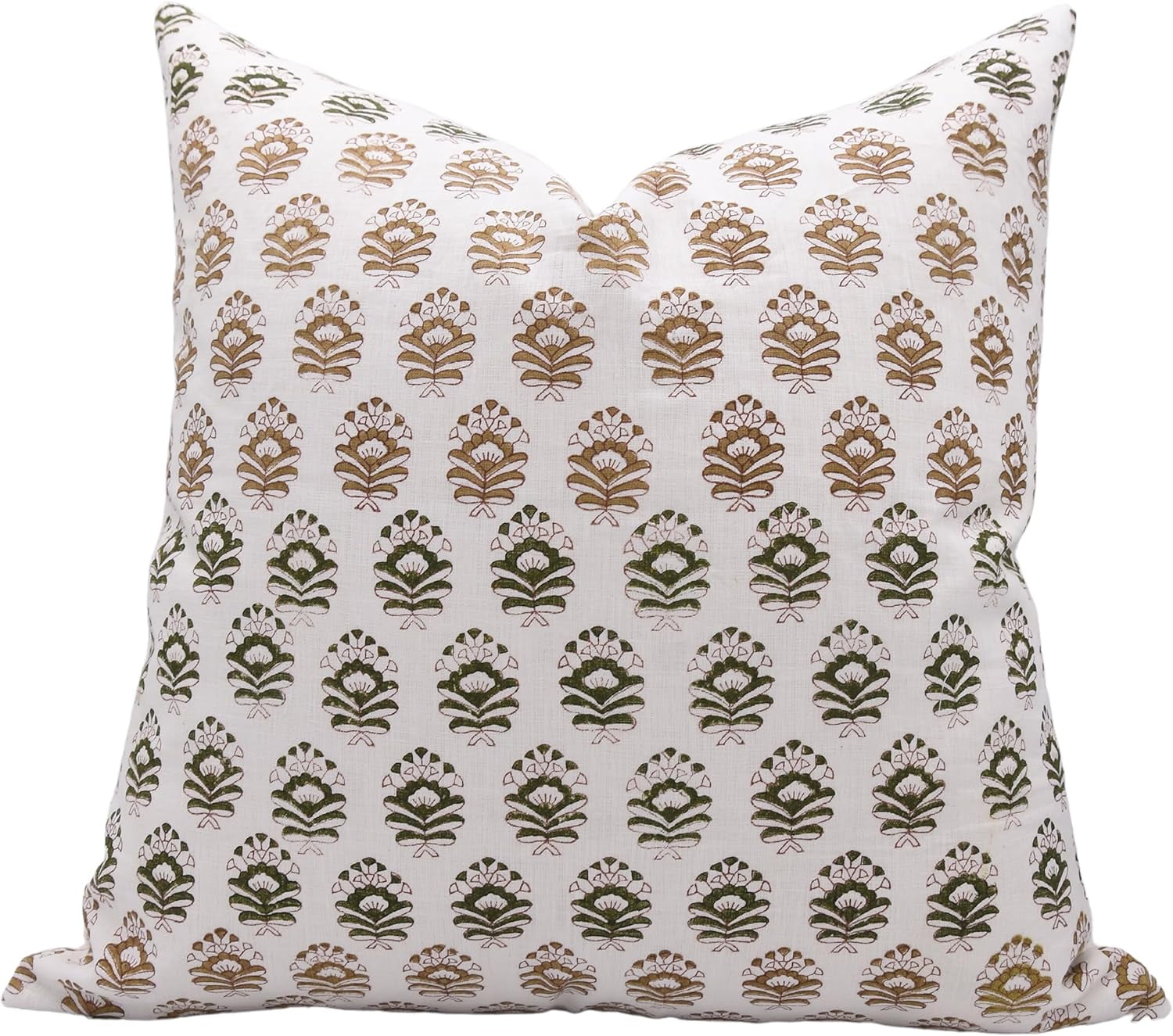 Pure Linen White Handmade Elegant Block Floral Print 14x14 Inches Throw ...