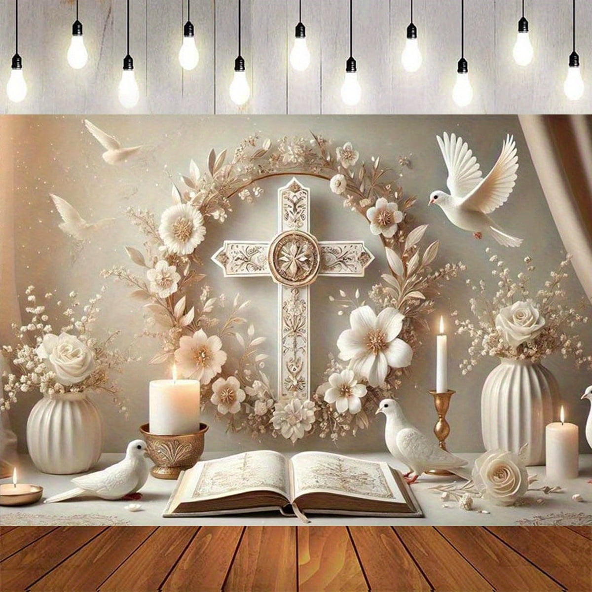 Pure Love First Holy Communion Backdrop White Cross Doves Mi Primera ...
