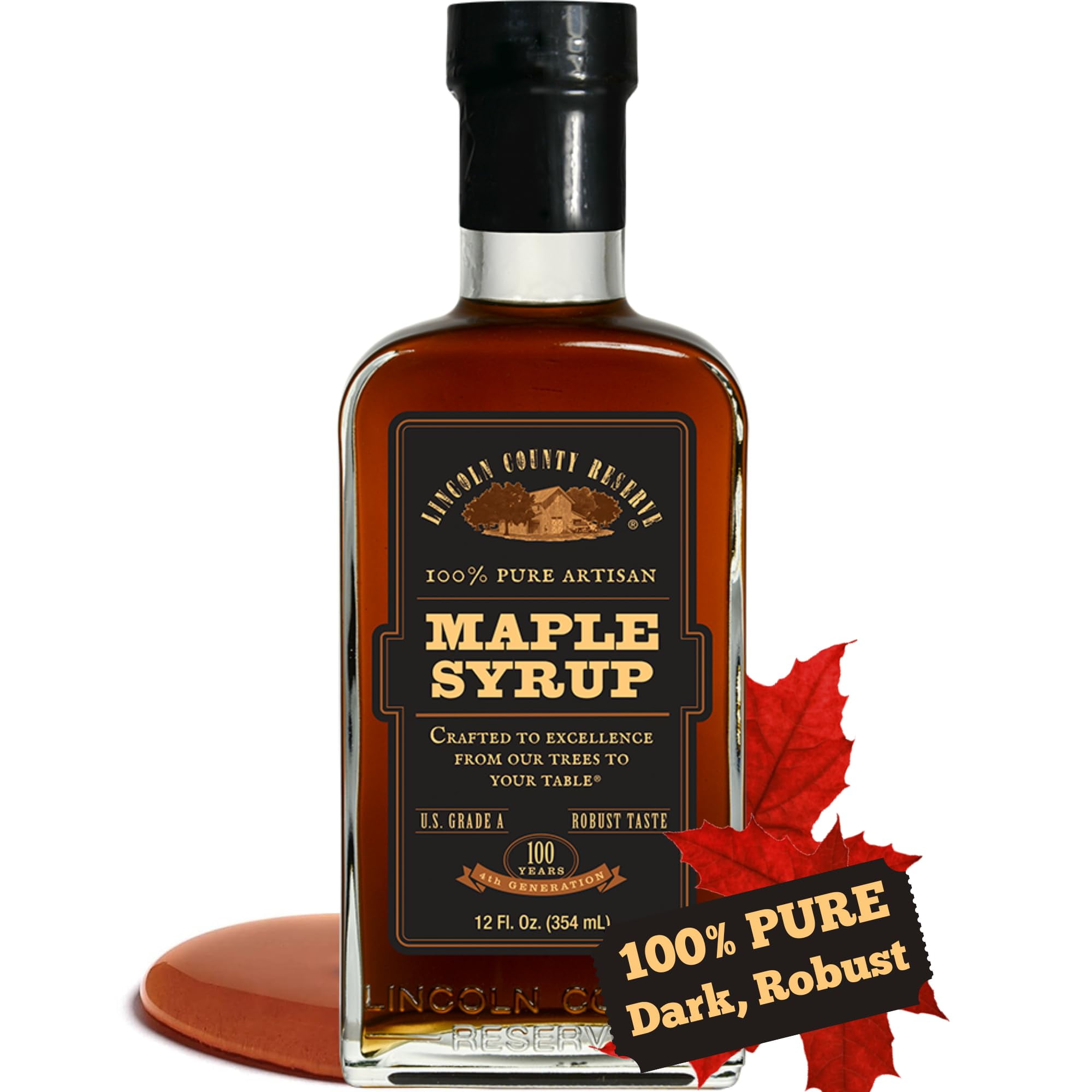 Pure Maple Syrup, 12 Oz Glass GJM1 Bottle, Grade A Dark, Robust, Bold ...