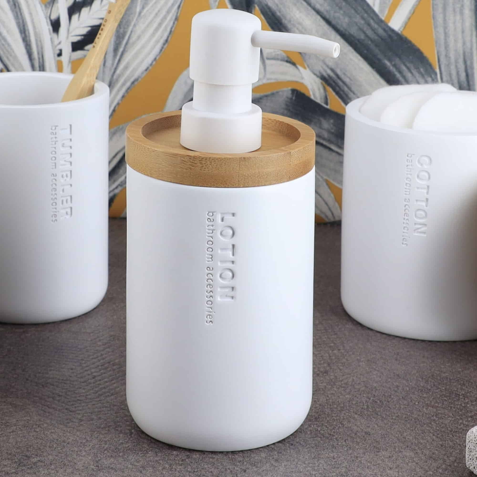 Pure Matte White Soap Dispenser with Natural Bamboo Top - Polyresin ...
