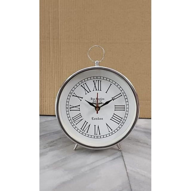 Pure Metal Desk Clock, Silver Finish, Antique Style, 15.24 cm, for Home ...