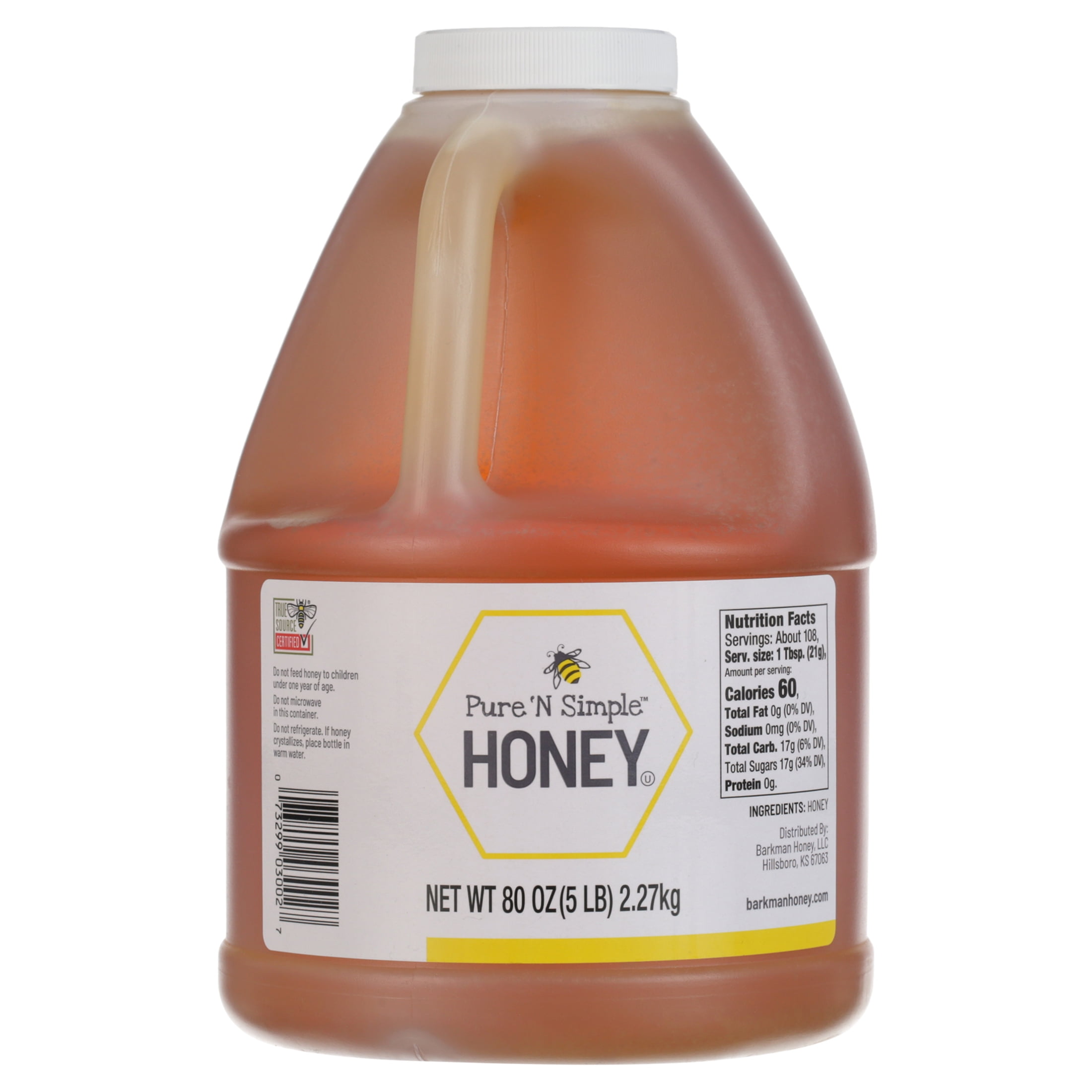 Pure 'N Simple Honey, 100% Pure Honey, 80 oz, Plastic Handle Jug, No ...