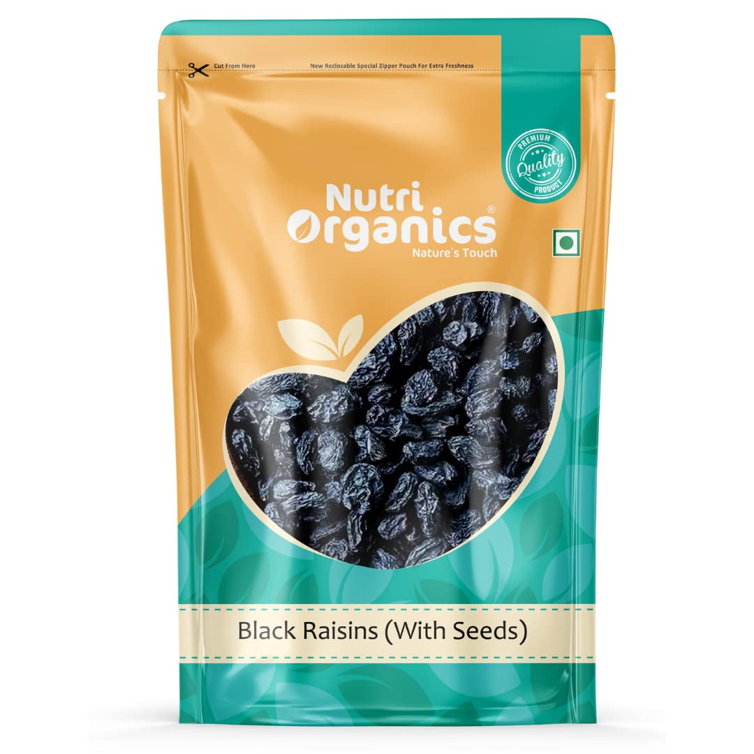 Pure Natural Black Raisins With Seeds By Nutri Organics 1kg, | Rich In ...