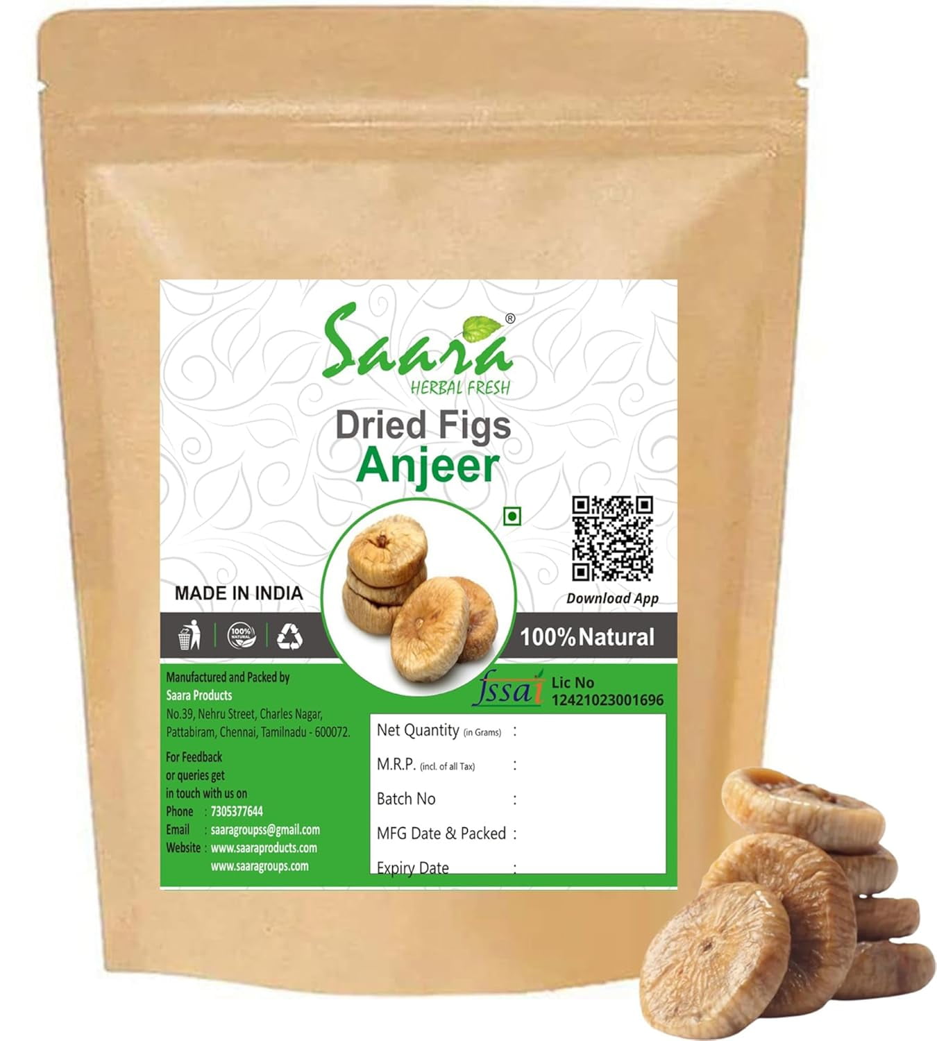 Pure Natural Dried Figs Anjeer By Saara Herbal Fresh 250gm, | Dried ...