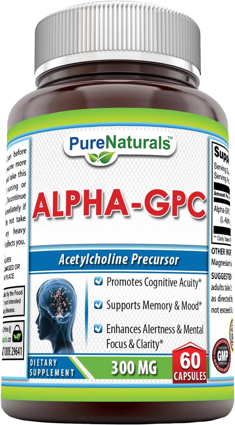 Pure Naturals Alpha GPC 300 Mg Per Serving 60 Capsules Supplement | Non-GMO | Gluten Free | Made ...