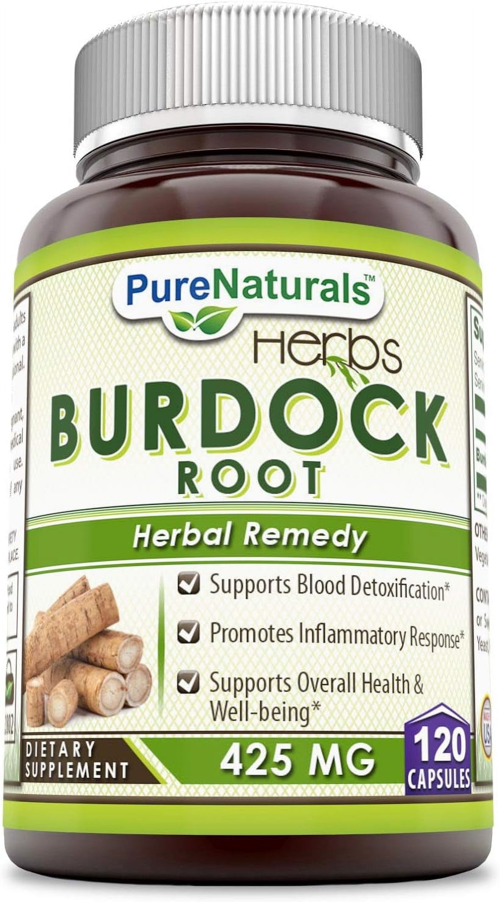 Pure Naturals Burdock Root Supplement, 425 Mg, 120 Veggie Capsules, Non ...