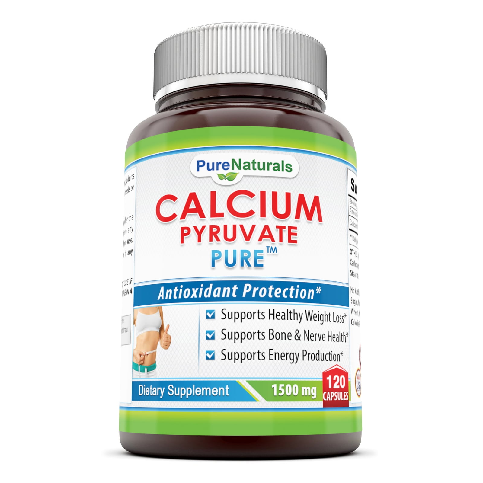 Pure Naturals Calcium Pyruvate 1500mg, 120 Capsules, Non-GMO, Gluten ...