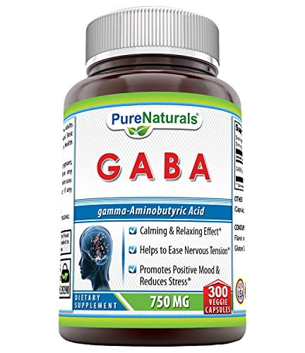Pure Naturals GABA 750 Mg Per Serving 300 Veggie Capsules Supplement | Non-GMO | Gluten Free ...