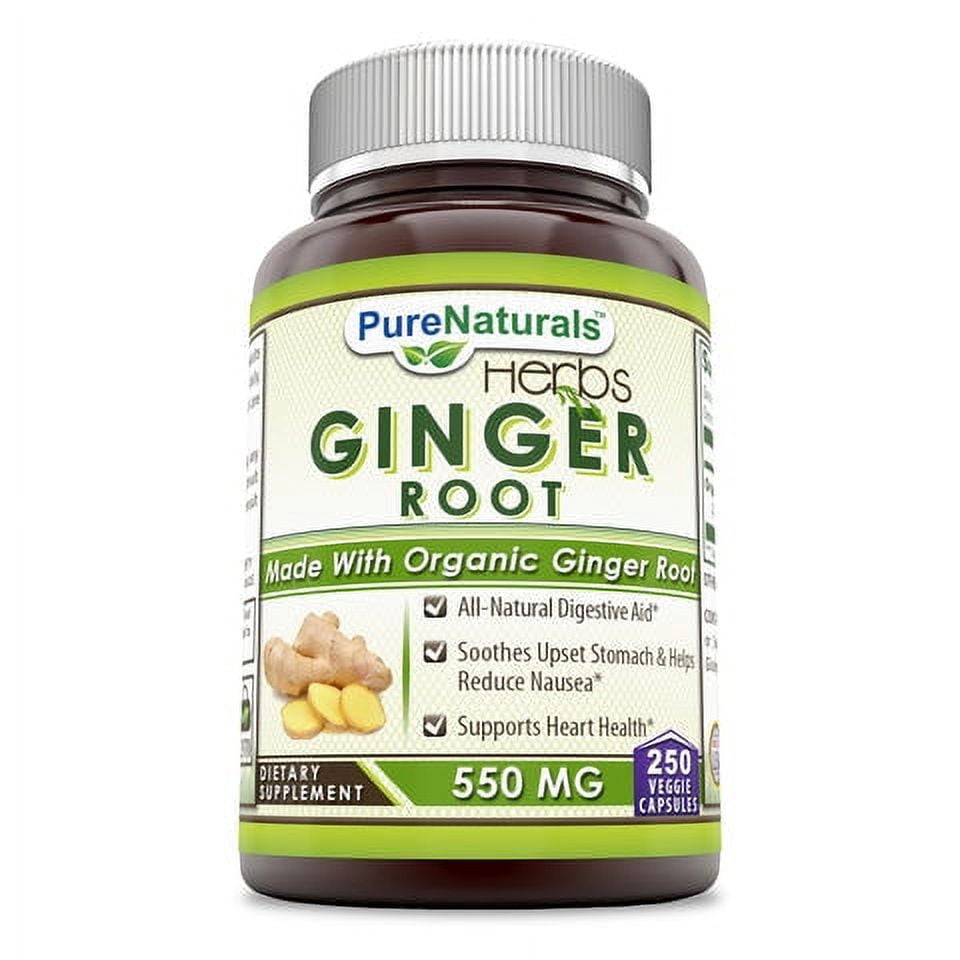 Pure Naturals Ginger Root 550 mg Per Serving, 250 Veggie Capsules ...