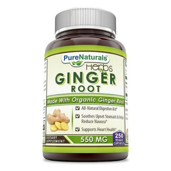 Pure Naturals Ginger Root 550 mg Per Serving, 250 Veggie Capsules Supplement | Non-GMO | Gluten ...