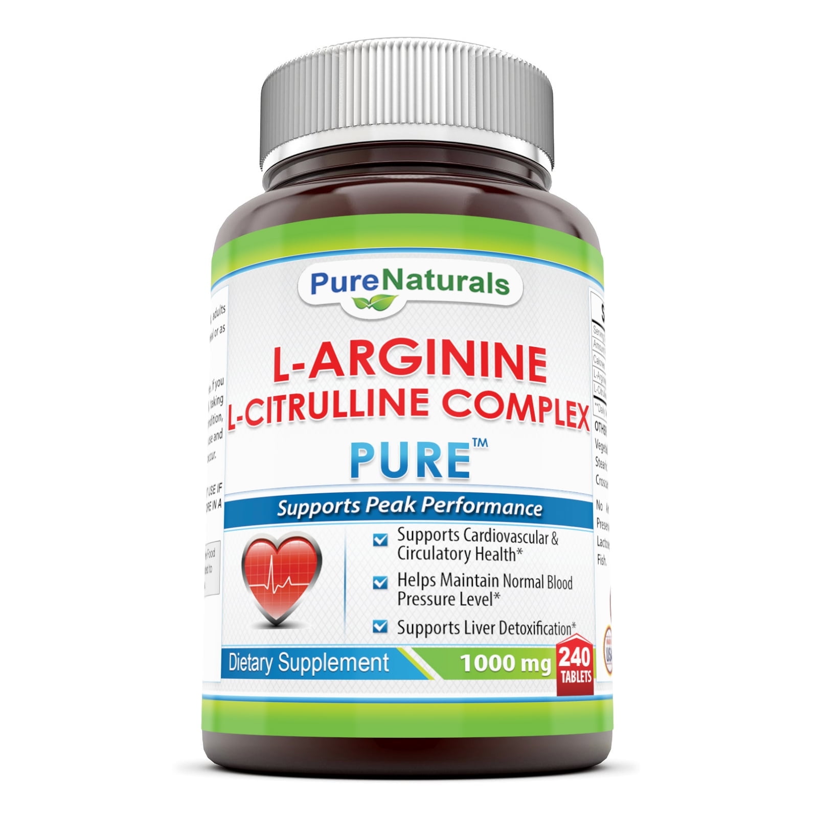 Pure Naturals L-Arginine/L-Citrulline Complex 1000mg Per Serving 240 ...