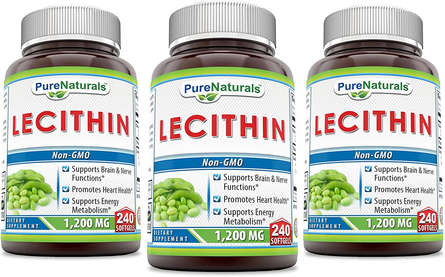 Pure Naturals Lecithin 1200 Mg Softgels(240 Count (Pack of 3 ...