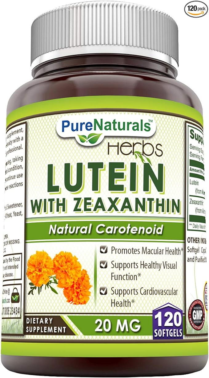 Pure Naturals Lutein 20 Mg Eye Vitamins, 120 Non-GMO Gluten Free ...