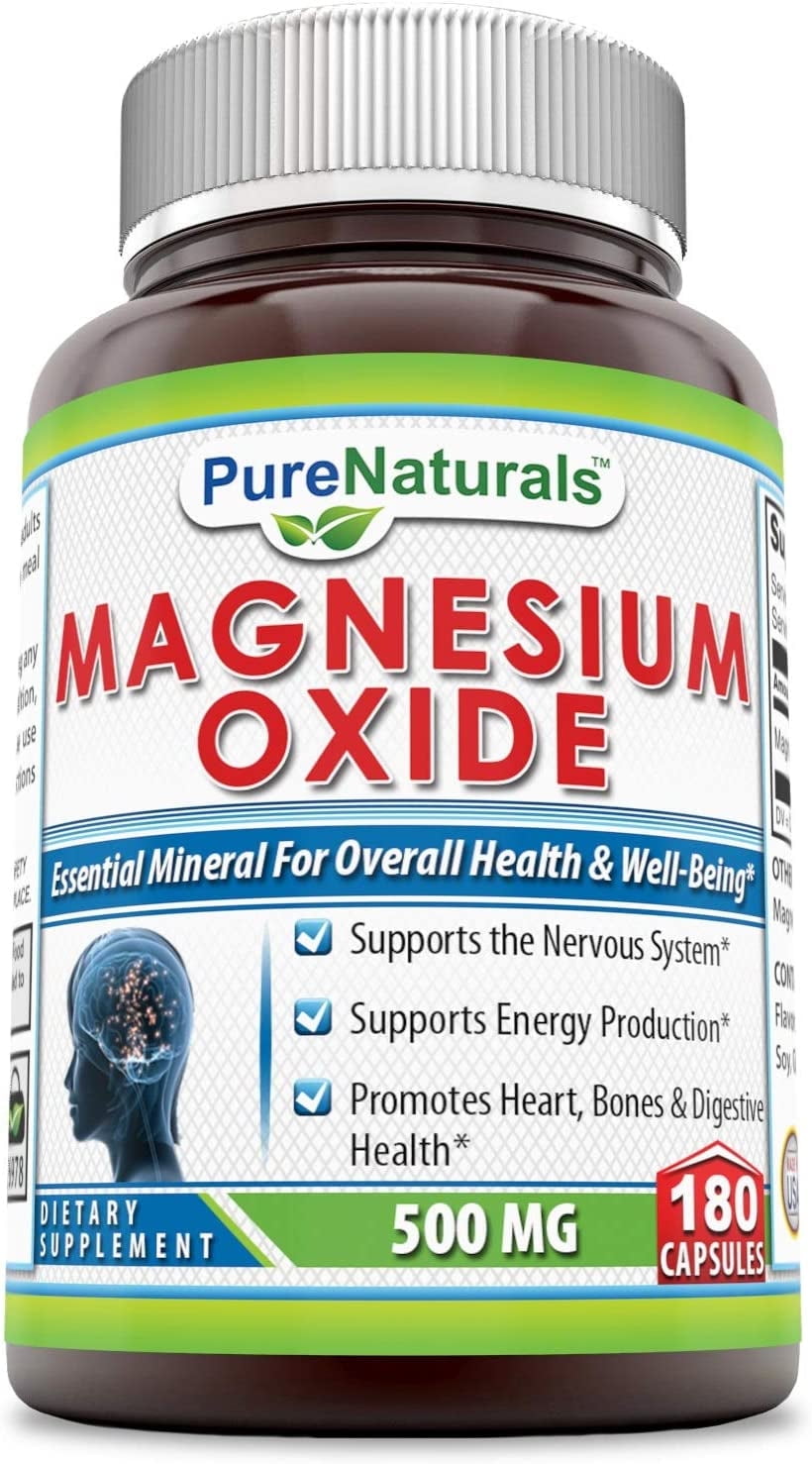 Pure Naturals Magnesium Oxide 500mg 180 Capsules Supplement | Non-GMO ...