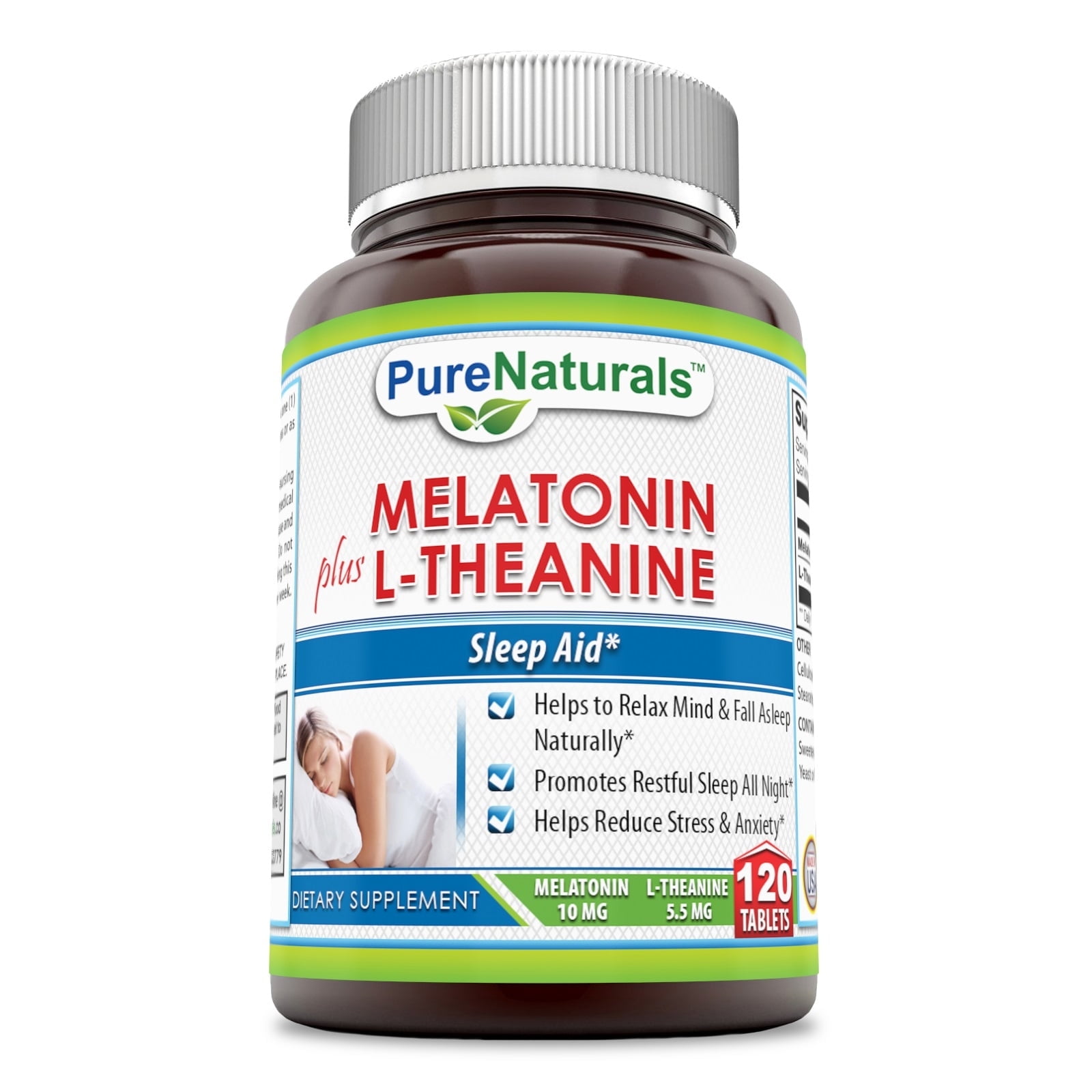 Pure Naturals Melatonin 10 Mg Plus L-Theanine 5.5 Mg Per Serving 120 ...