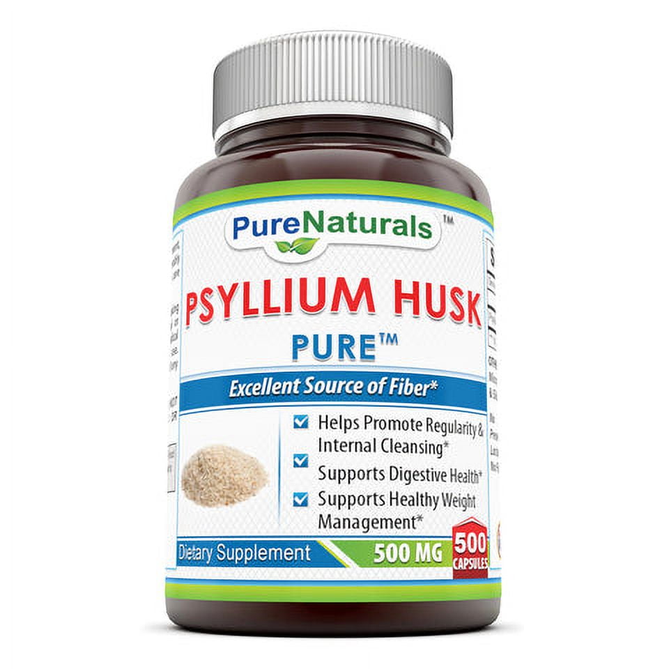 Pure Naturals Psyllium Husk 500mg, 500 Veggie Capsules, Non-GMO, Gluten ...