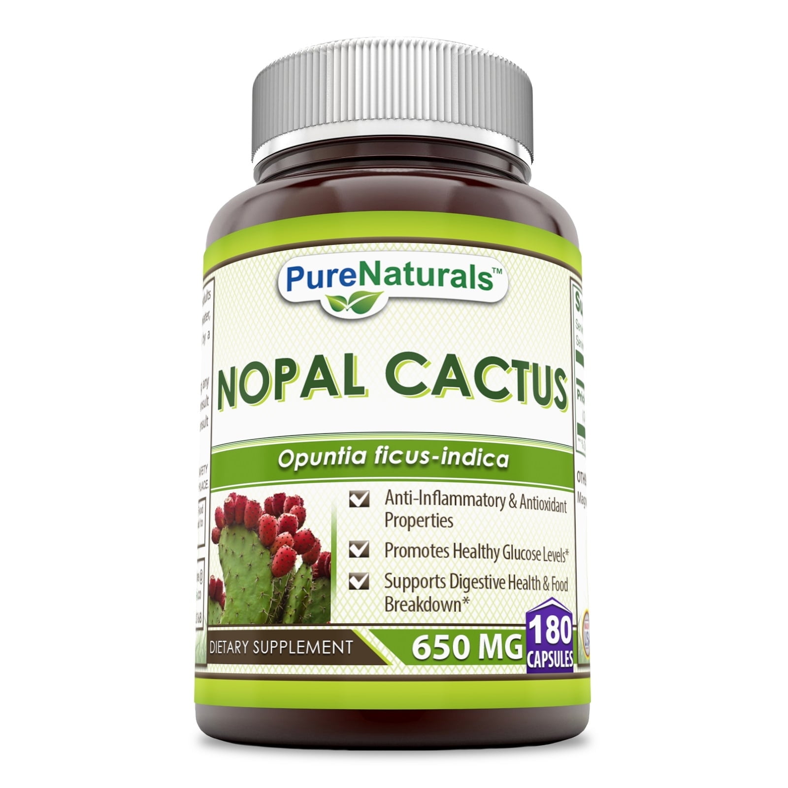 Pure Naturals Nopal Cactus 1300mg, 180 Dietary Capsules, Non-GMO ...