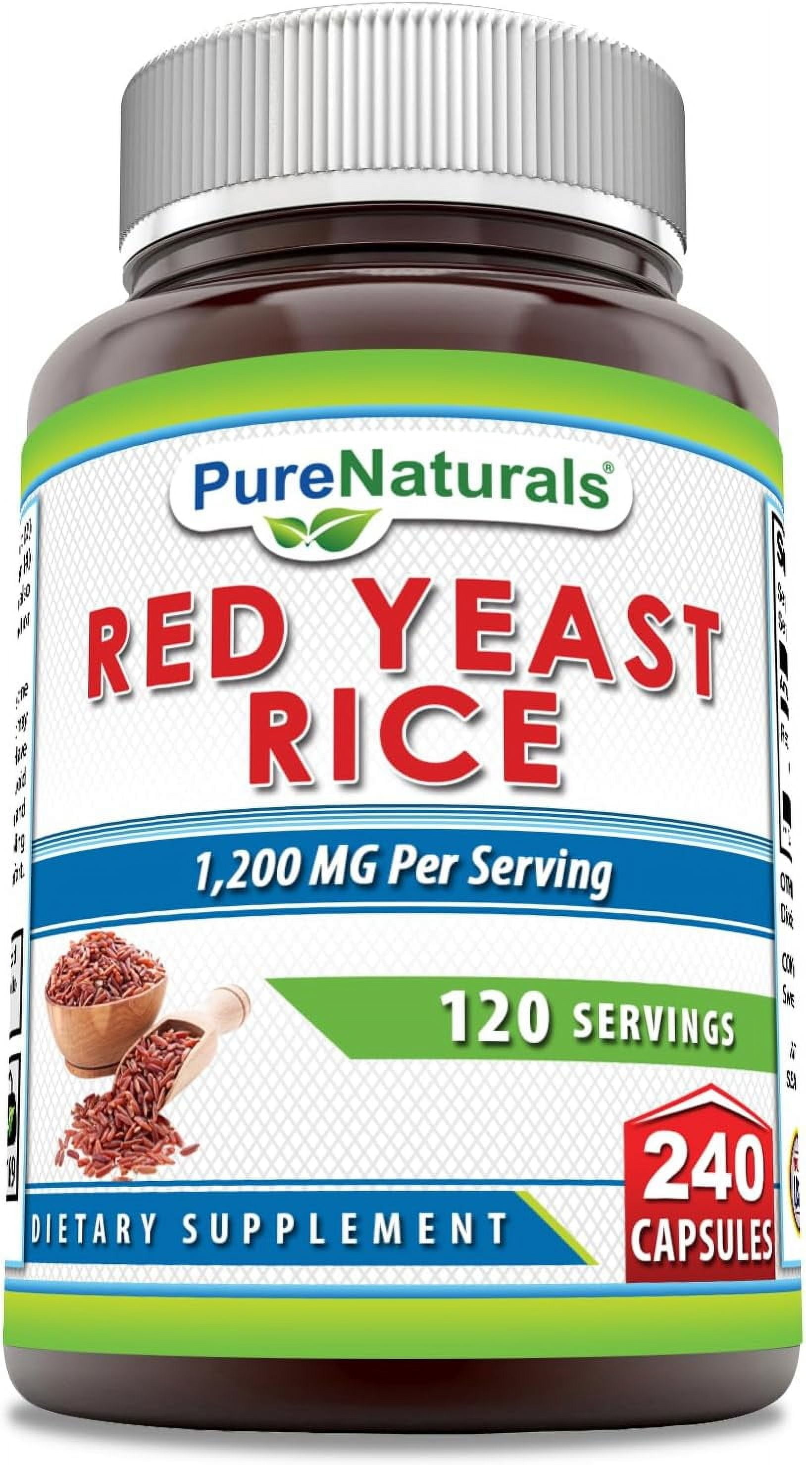 Pure Naturals Red Yeast Rice 1200mg, 240 Capsules, Non-GMO, Gluten Free ...