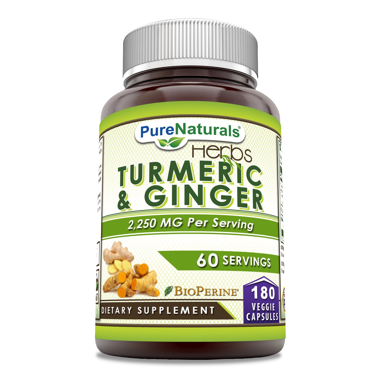 Pure Naturals Turmeric Curcumin & Ginger with BioPerine 2250 Mg 180 ...