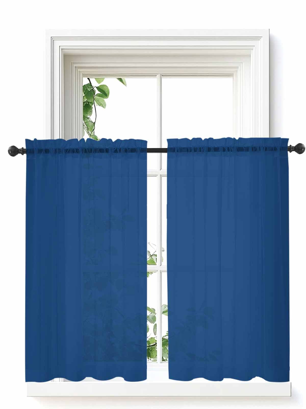 Pure Navy Blue Curtains 45 Inch Length, Sheer Curtains for Bedroom ...