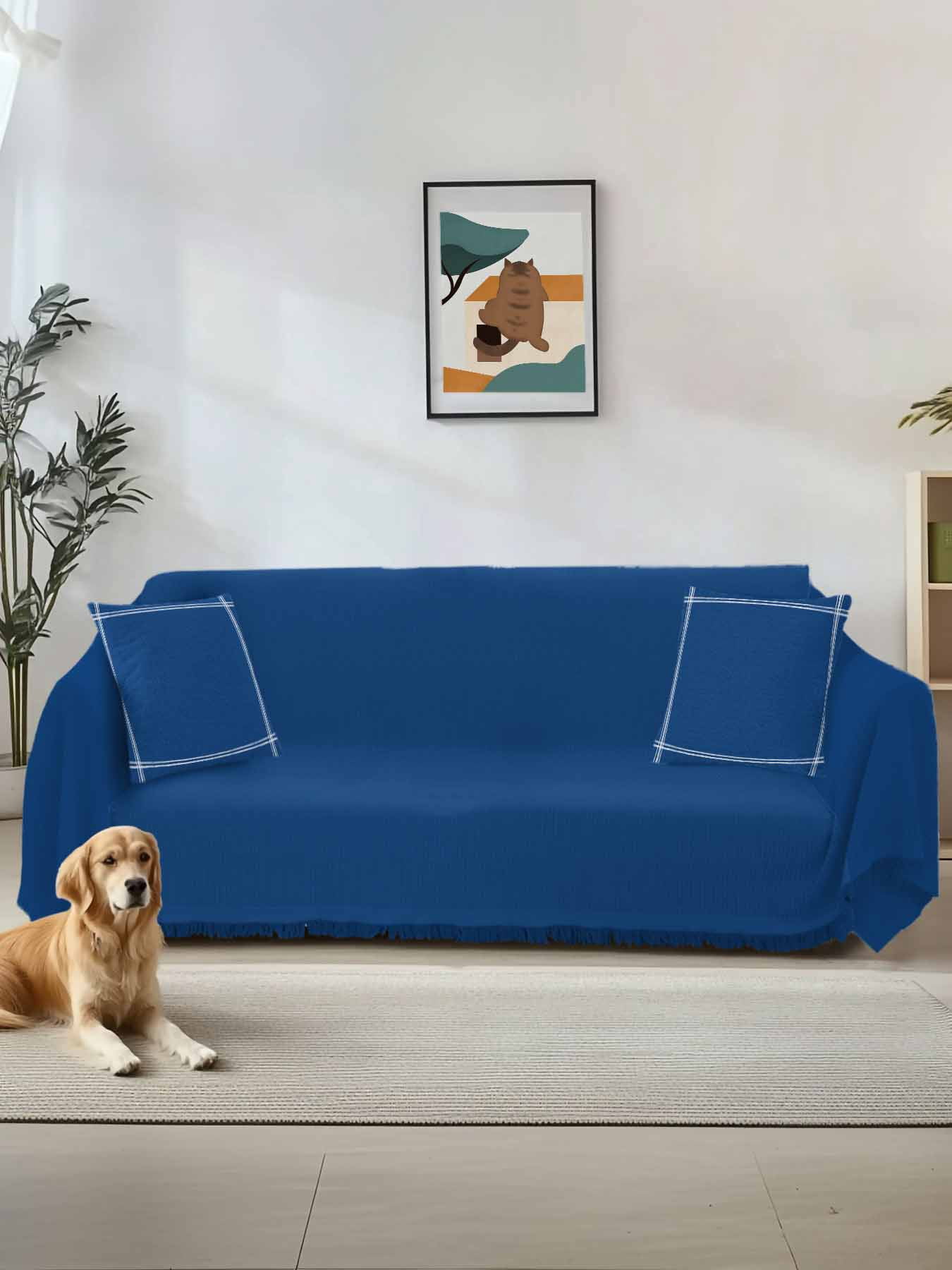 Pure Navy Blue Sofa Covers for 2-3 Cushion Couch L-Shaped Sectional ...