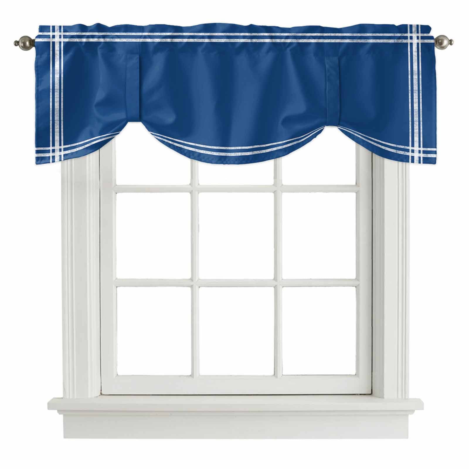 Pure Navy Blue Tie Up Valance Curtains for Windows, Kitchen Curtains ...