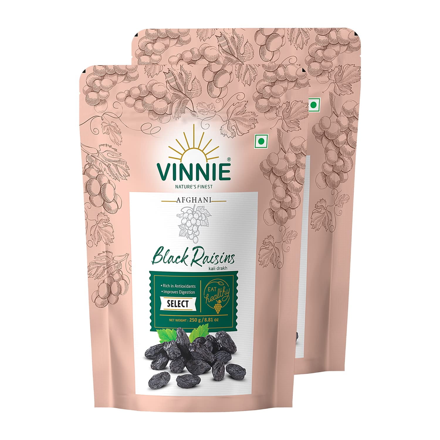 Pure Organic Afghani Black Raisins Kali Drakh By Vinnie 500gm, (250gm ...