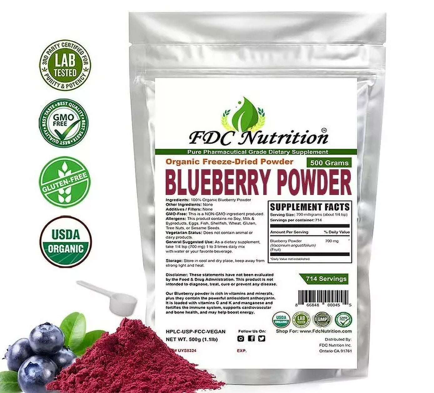 Pure Organic Blueberry Powder 17.6oz (500 Grams) - Pure, Gluten Free ...