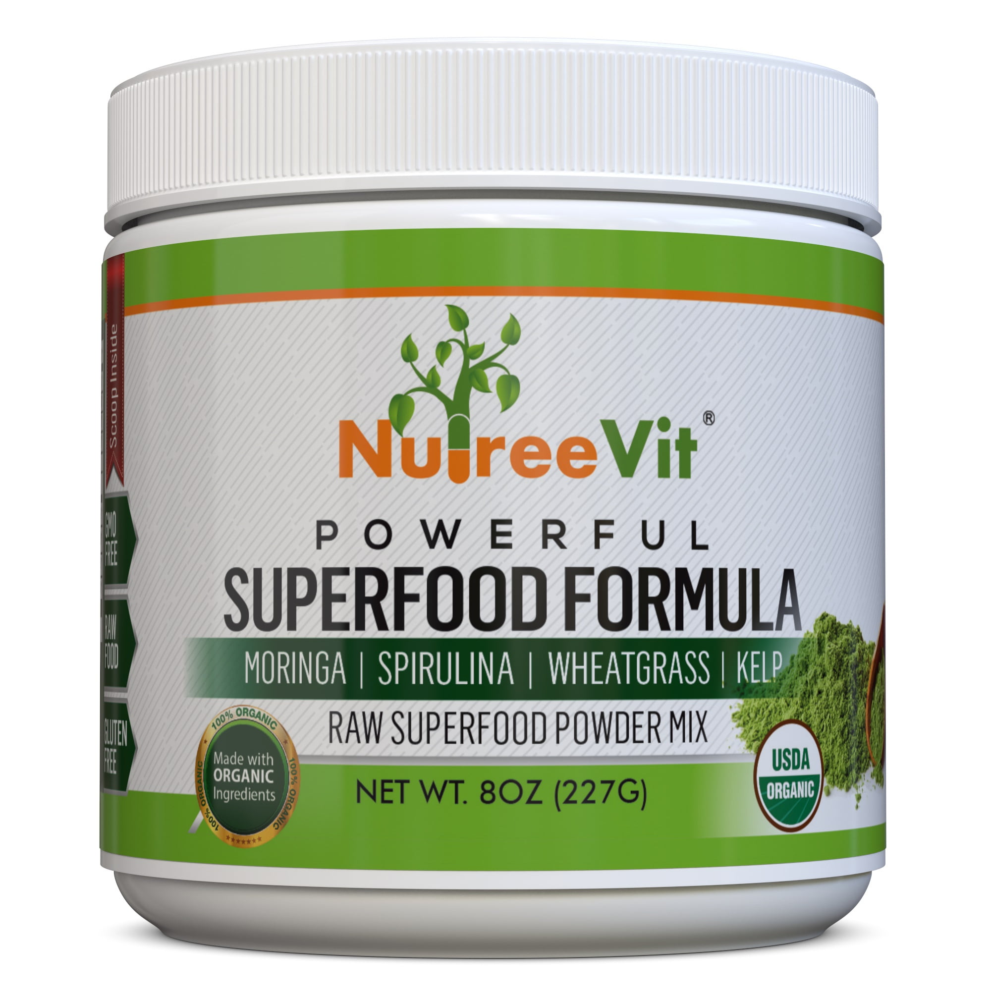 Pure Organic Powder SuperFood Mix - Moringa Spirulina Wheatrgrass Kelp ...