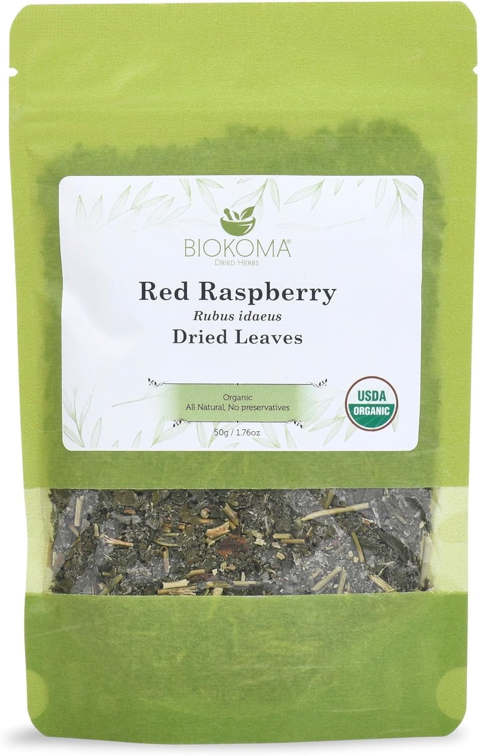 Pure and Organic Red Raspberry Dried Leaves 50g (1.76oz) in Resealable ...