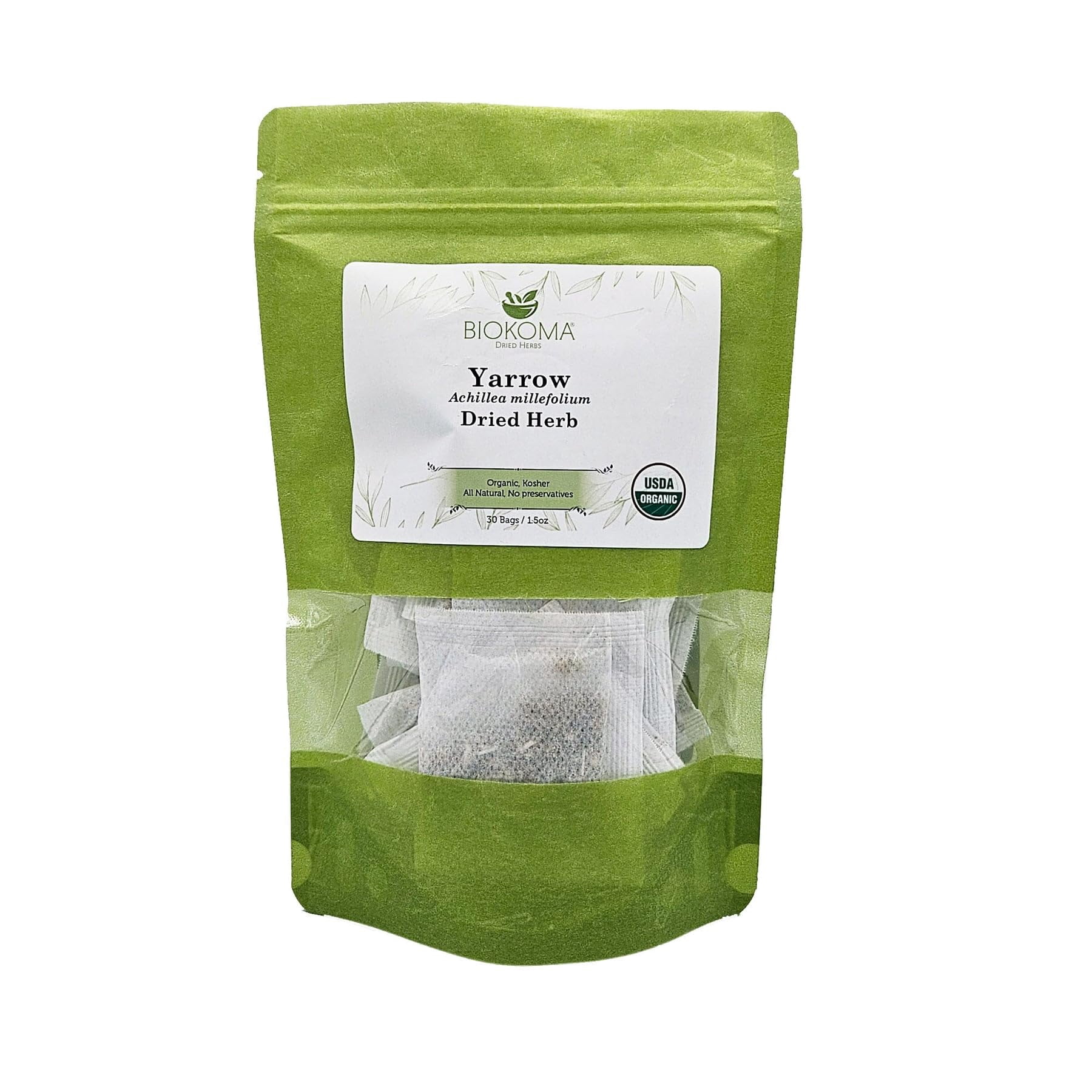 Pure and Organic Yarrow Dried Herb 30 Tea Bags 1.5oz In Resealable ...