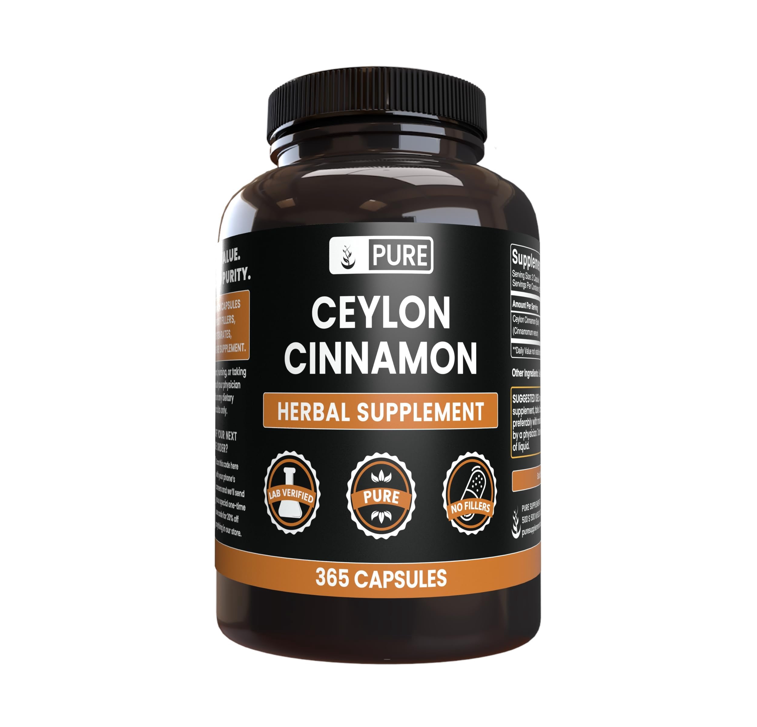 Pure Original Ingredients Ceylon Cinnamon 365 Capsules No Magnesium Or ...