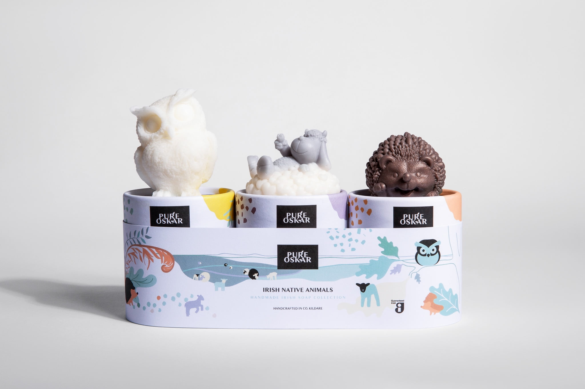 Pure Oskar Set of 3 Handmade Soaps Barn Owl, Little Lamb, Busy Hedgehog ...