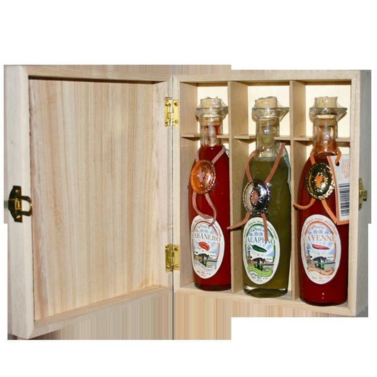 Pure Peppers Deluxe Hot Sauce Gift Set Wood Box 3 Glass Bottles ...