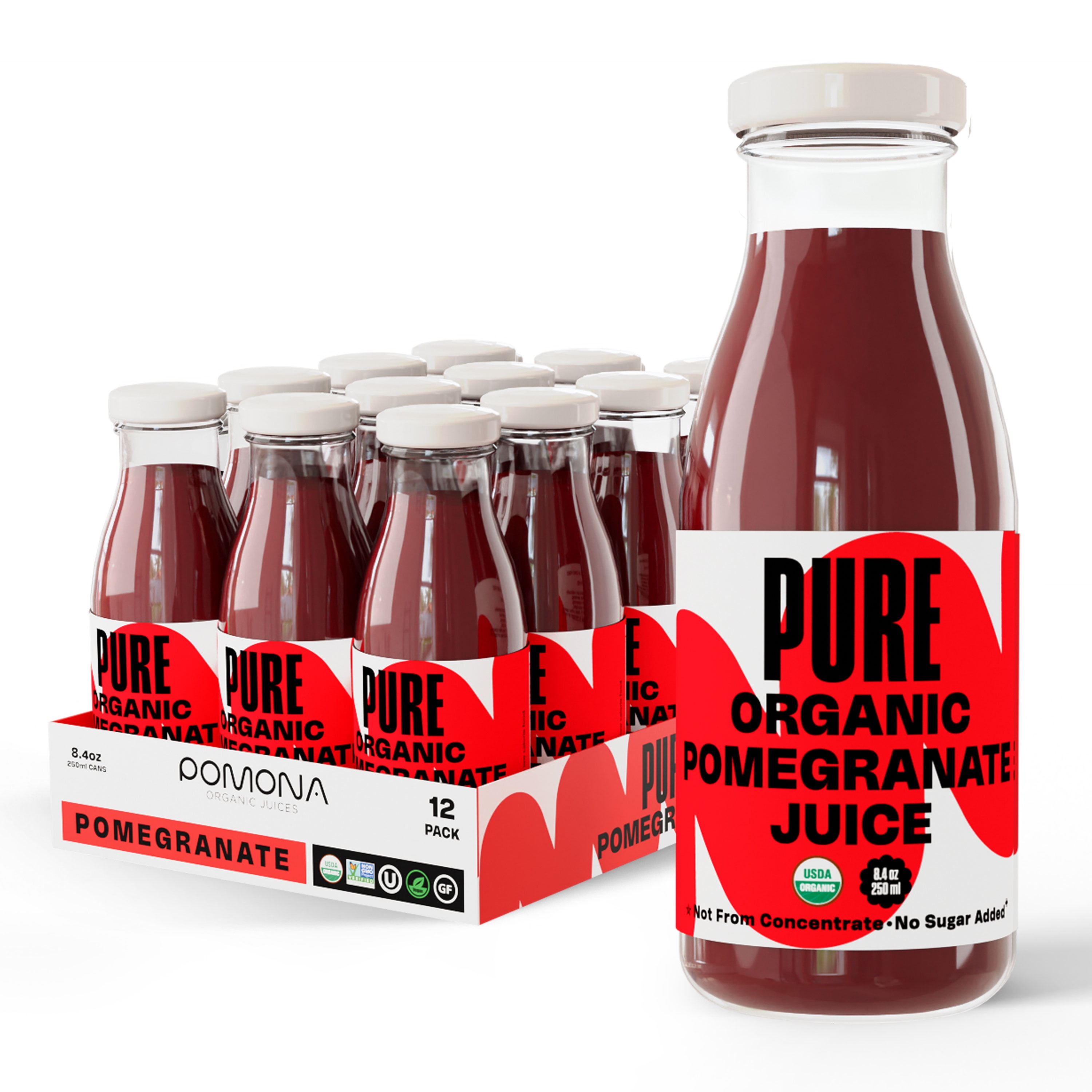 Pure Pomegranate Juice: Pack of 12 x 8.4 Ounce Bottles, Cold Pressed Organic Juice, Non-GMO, No ...