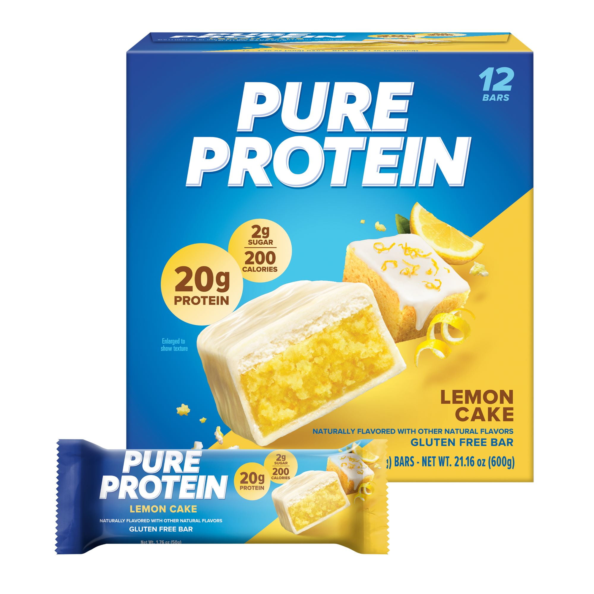 Pure Protein Lemon Cake Bars, 20g Protein, Gluten Free, Low Sugar, 1.76 ...