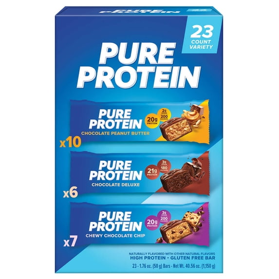 Pure Protein Bars Variety Pack, 1.76 Ounce, 23 Count, Chocolate Peanut ...