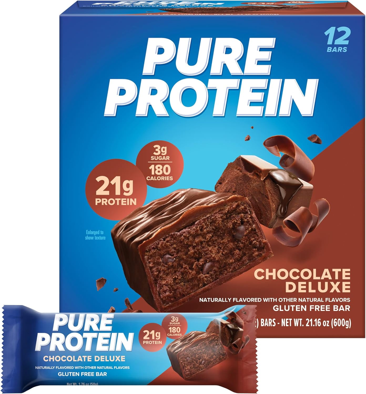 Pure Protein Chocolate Deluxe Bars - 12 Count Box | 21g High Protein ...