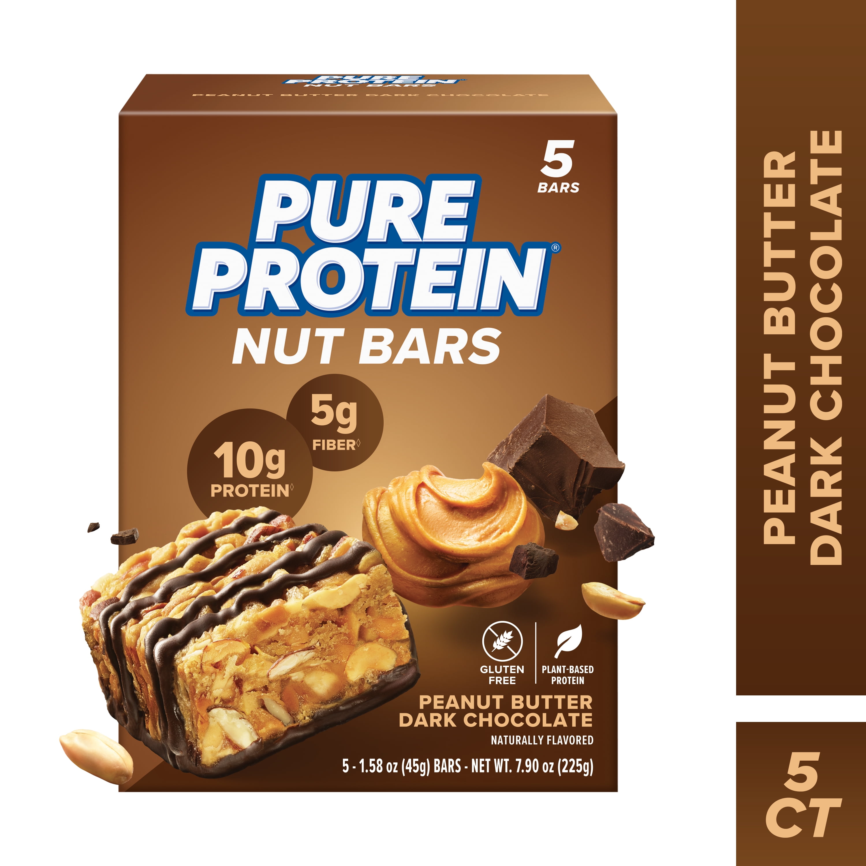 Pure Protein Nut Bars, High Protein, Peanut Butter Dark Chocolate, 5 ...