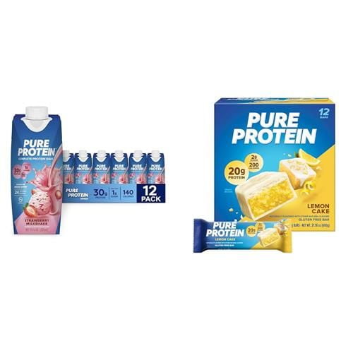 Pure Protein Strawberry Protein Shake, 30G Protein, 12 Pack And Pure ...