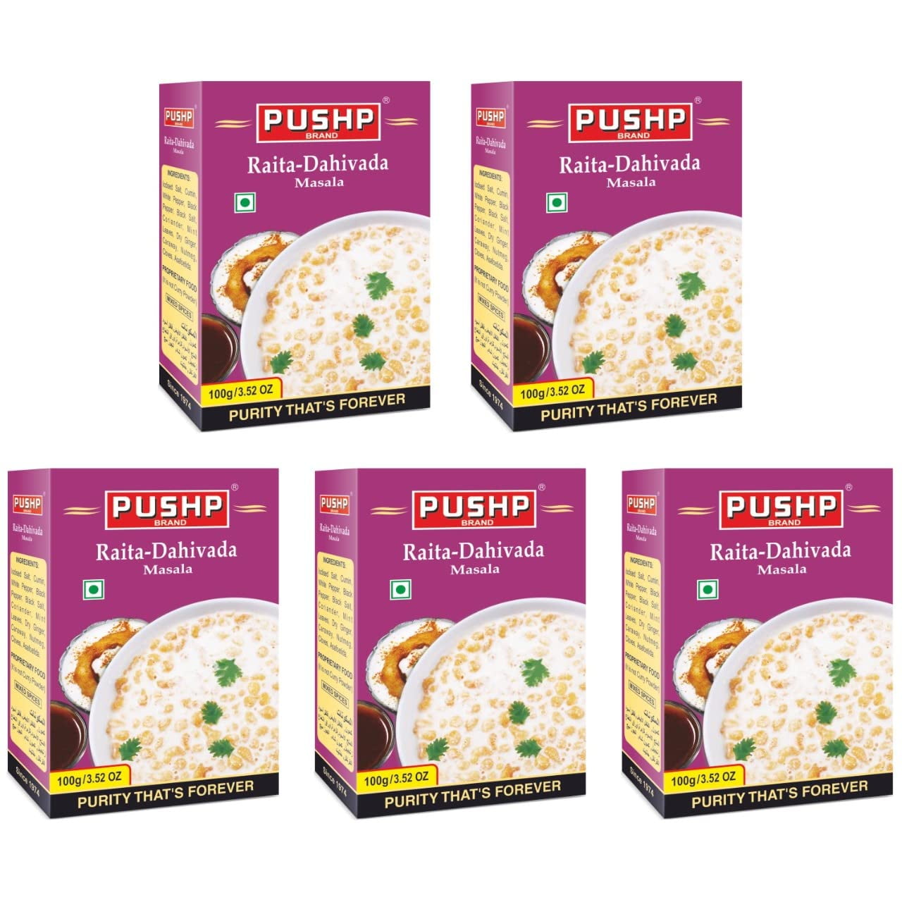 Pure Raita Dahivada Masala Powder By Pushp 100gm, 3.5 Ounce | Pack Of 5 ...